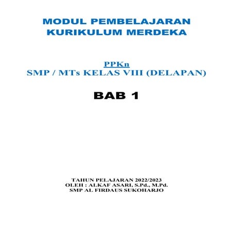 Modul Ajar PKN Kelas 8 Revisi 2024 Kurikulum Merdeka | PDF