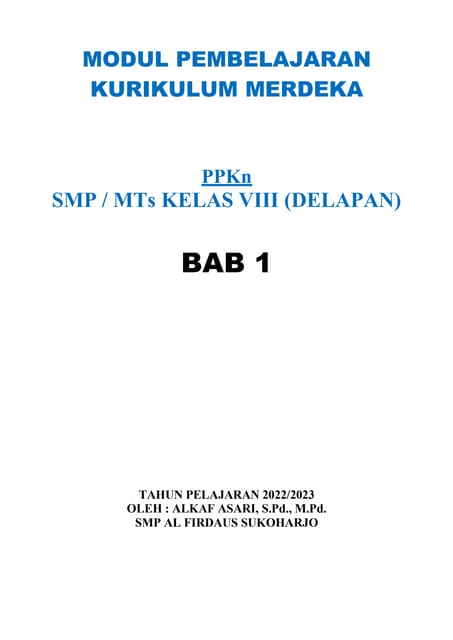 Modul Ajar PKN Kelas 8 Revisi 2024 Kurikulum Merdeka | PDF