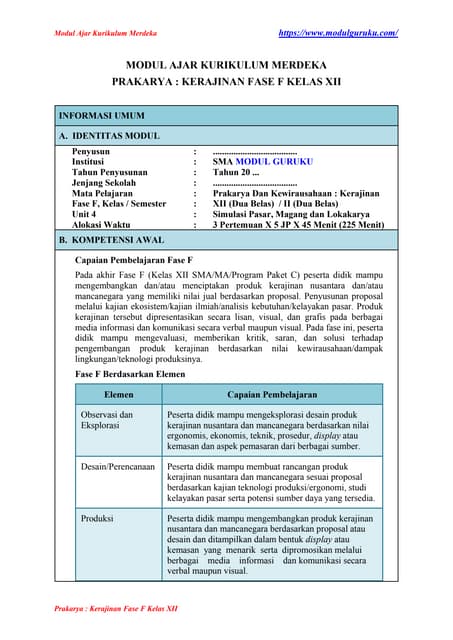 download template modul pembelajaran gratis | DOCX