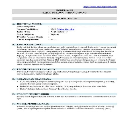 Modul Ajar Sejarah Kelas 11 Fase F Kurikulum Merdeka | PDF