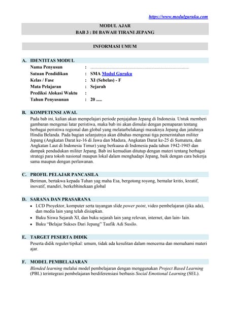 Modul Ajar Sejarah Kelas 10 SMA/MA Fase E Kurikulum Merdeka | PDF