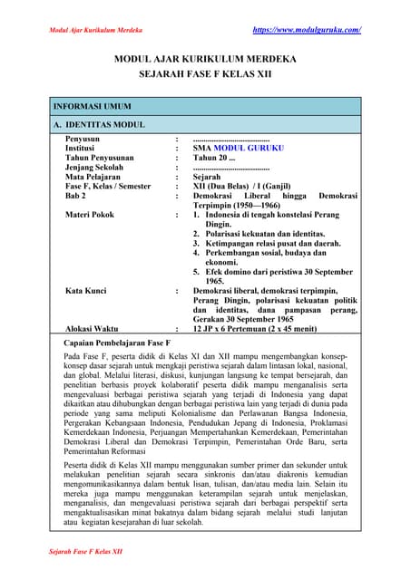 Modul Ajar Sejarah Kelas 10 SMA/MA Fase E Kurikulum Merdeka | PDF