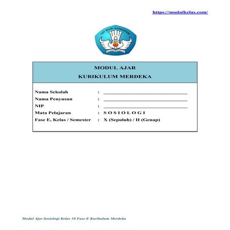 Modul Ajar Sosiologi Kelas 10 SMA/MA Fase E Kurikulum Merdeka | PDF