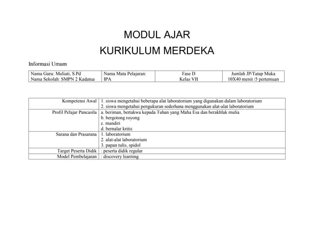 Download Modul Ajar Deep Learning IPA Kelas 7 Kurikulum Merdeka Terbaru ...