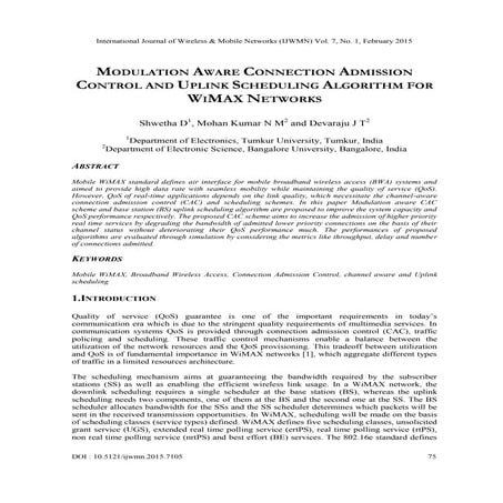 Modulation Aware Connection Admission Control And Uplink Scheduling Algorithm For Wimax Networks