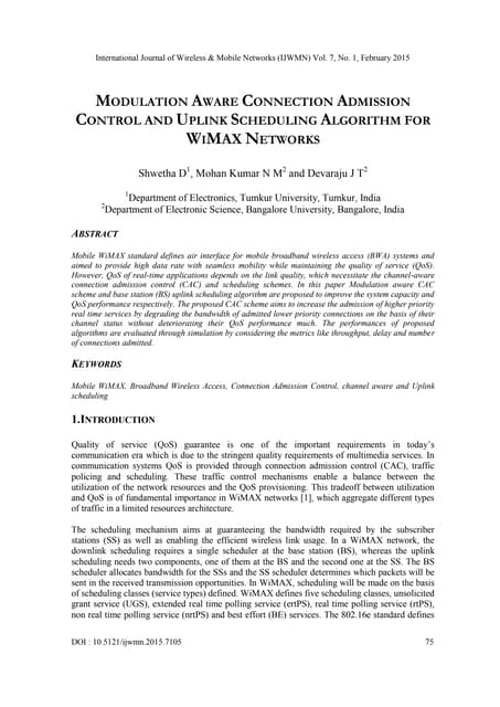 Modulation Aware Connection Admission Control And Uplink Scheduling Algorithm For Wimax Networks