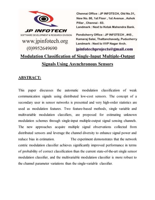 Modulation Classification Of Single Input Multiple Output Signals Using