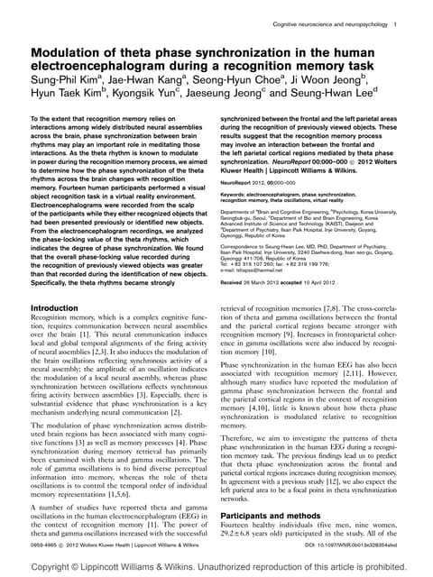Modulation Of Theta Phase Sync During A Recognition Memory Task Pdf