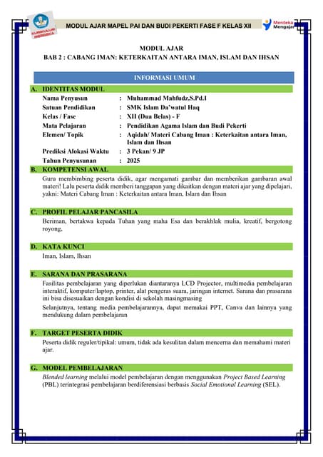 Modul Ajar PAK SMA Kelas 11 Kurikulum Merdeka | DOCX