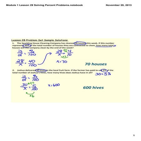 Module 1 lesson 29 solving percent problems | PDF