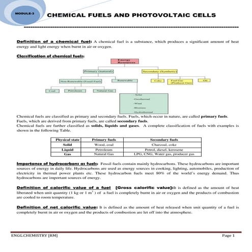 ENGINEERING CHEMISTRY: Module 3 [chemical fuels & solar cells] | PDF