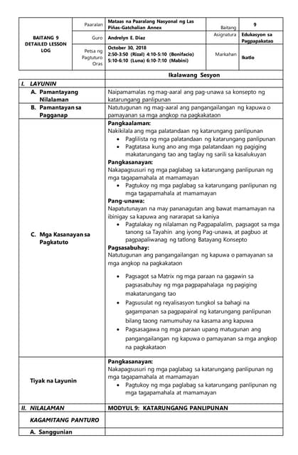 ESP Grade 9 Module 13 session 1 | DOCX