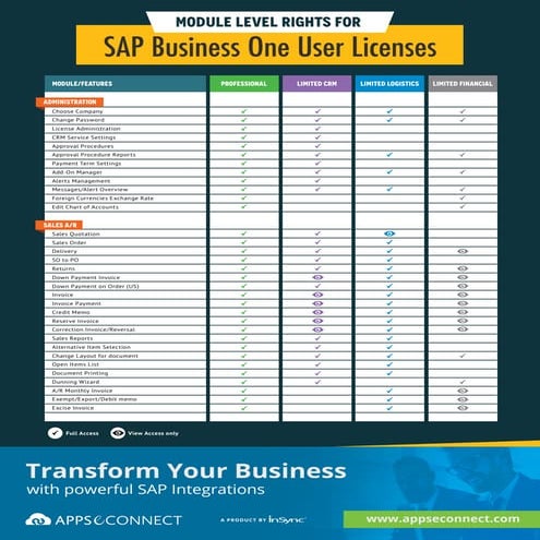 Module Level Rights For SAP Business One User Licenses | PDF