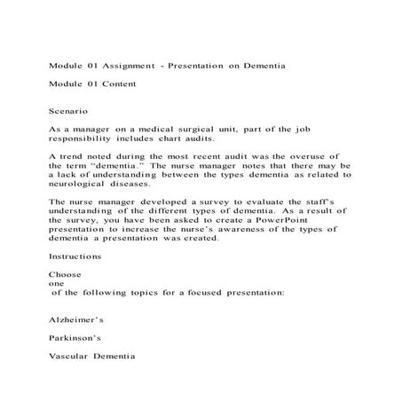 Module 01 Assignment - Presentation on DementiaModule 01 Con | DOCX