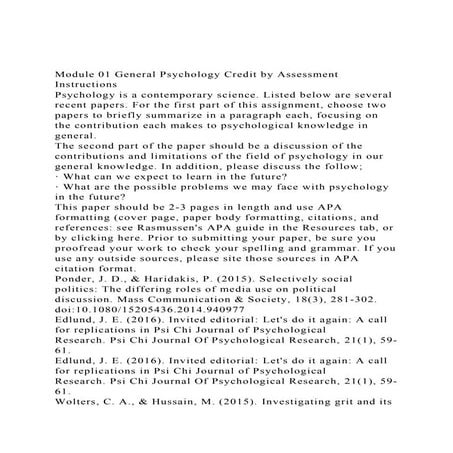 Module 01 General Psychology Credit by AssessmentInstructions.docx