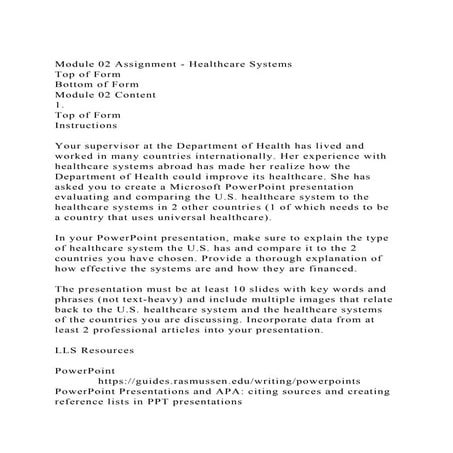 Module 02 Assignment - Healthcare SystemsTop of FormBottom of .docx