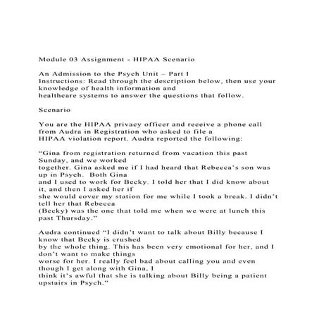 Module 03 Assignment - HIPAA Scenario An Admission to the .docx