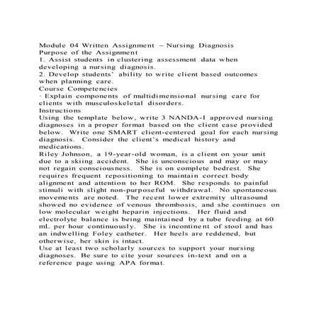 Module 04 Written Assignment – Nursing DiagnosisPurpose of the A | DOCX