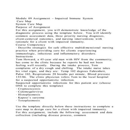 Module 09 Assignment – Impaired Immune System Care MapSystem C | PDF