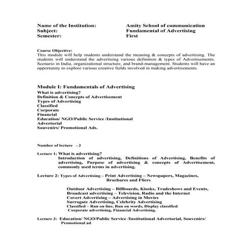 Advertising - Module 1 | DOC