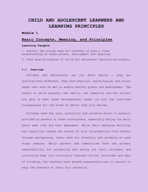 PCED101 The Child and Adolescent Learner and Learning Principles.pdf | Professional School ...