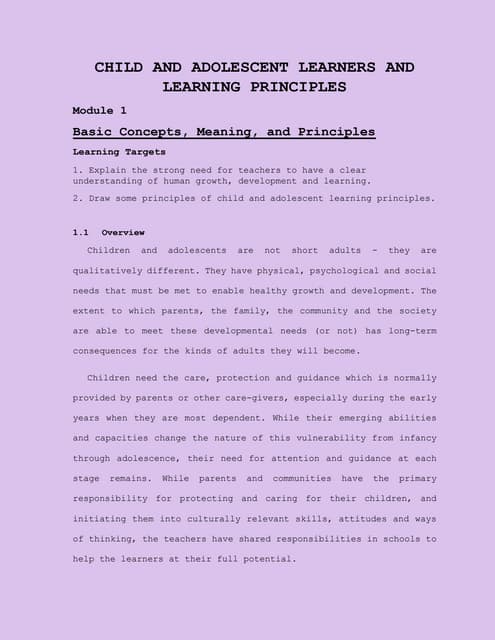 PCED101 The Child and Adolescent Learner and Learning Principles.pdf | Professional School ...