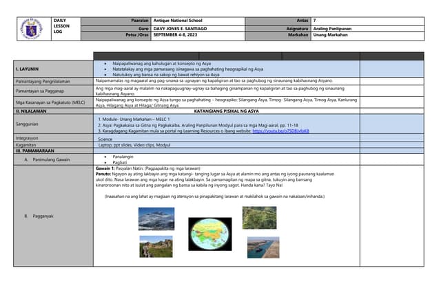 MATATAG LESSON PLAN IN ARALING PANLIPUNAN 7 | DOCX