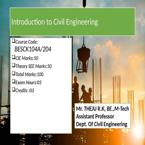 Introduction to Civil Engineering, Branches, Basic materials in ...