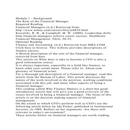 Module 1 - BackgroundThe Role of the Financial Manager Require.docx