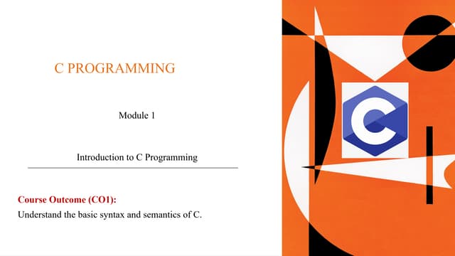 Module 1 Introduction To C Programming Pptm 1 Pdf