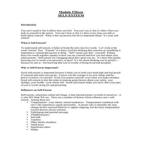 Module Fifteen SELF-ESTEEM | PDF