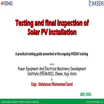 Testing and final inspection of a solar PV system | PPT