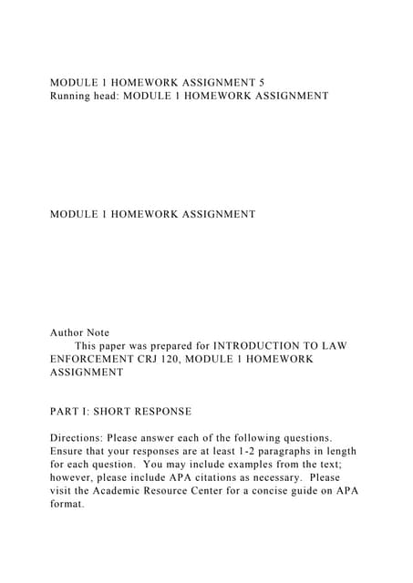 Module 1 Homework Assignment 5running Head Module 1 Homework As Docx