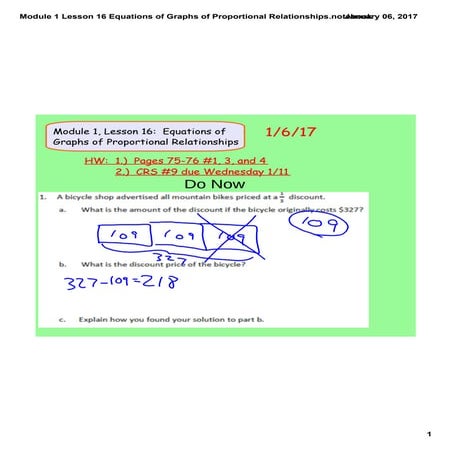 Module 1 lesson 16 equations of graphs of proportional relationships | PDF