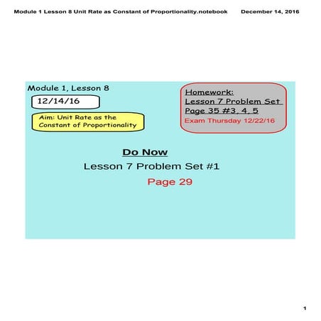 Module 1 lesson 8 unit rate as constant of proportionality | PDF