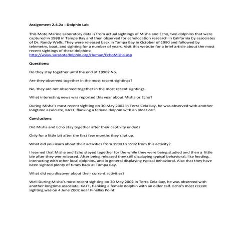 Module 2 assignment 2.4.2a - dolphin lab | PDF
