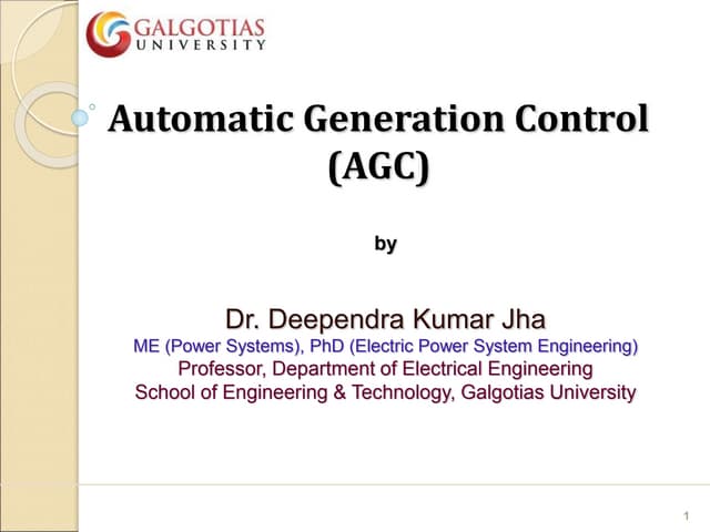 *Automatic Generation and Control (AGC)* | PDF