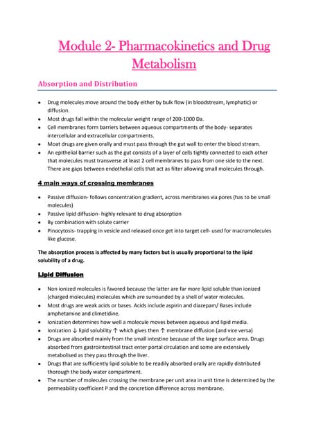 Pharmacokinetics lecture notes pharmacology | DOCX | Digestive ...