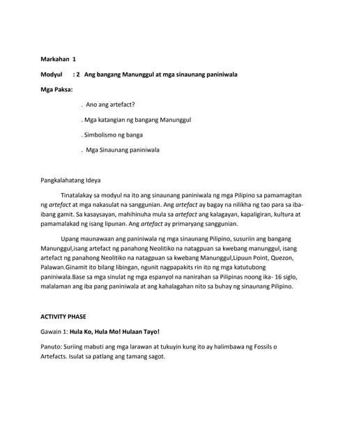 Unit 1, mod 2 Ang bangang Manunggul at mga sinaunang paniniwala | PDF