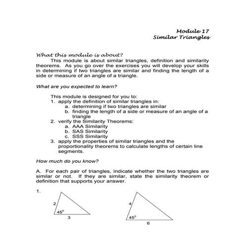 Grade 9 Mathematics Module 6 Similarity | PDF
