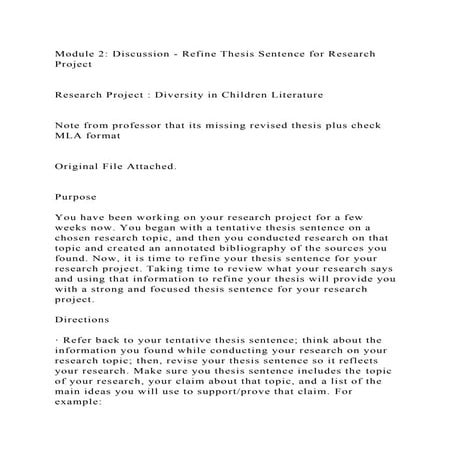 Module 2 Discussion - Refine Thesis Sentence for Research Project.docx