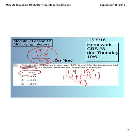 Module 2 lesson 12 multiplying integers | PDF | Homework and Study ...