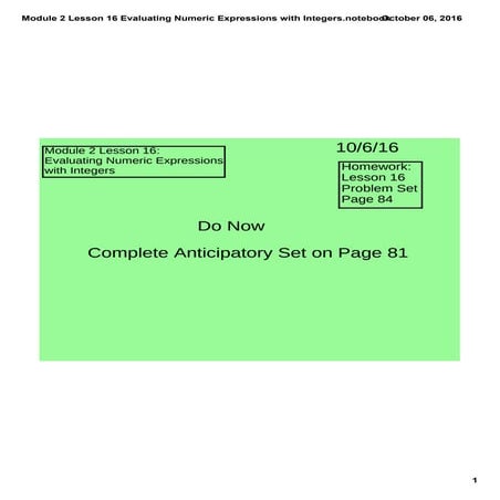 Module 2 Lesson 16 Evaluating Numeric Expressions With Integers Pdf 