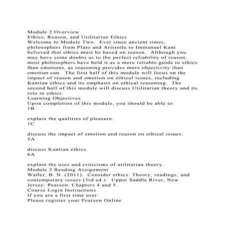 Module 2 OverviewEthics, Reason, and Utilitarian EthicsWelcome.docx