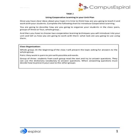 The chart about cooperative learning - Module 2 | PDF