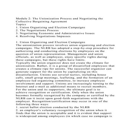 Module 2 The Unionization Process and Negotiating the Collective .docx