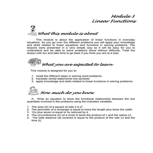 Module 3 Linear Functions Pdf