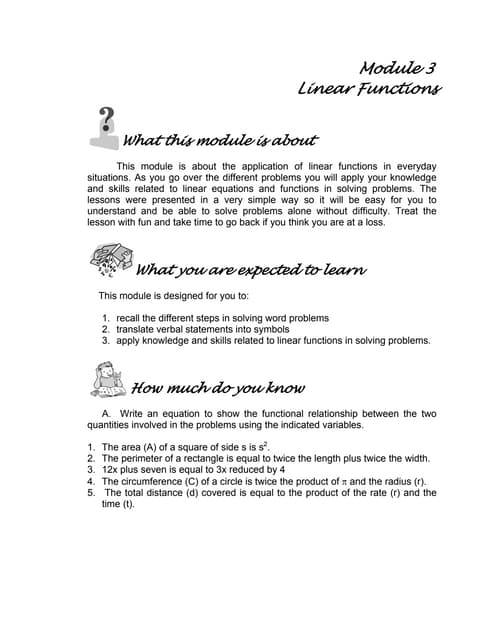 Module 3 linear functions | PDF Module 3 linear functions | PDF