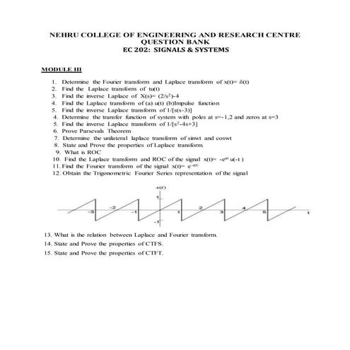 EC202 SIGNALS & SYSTEMS Module3 QUESTION BANK | DOCX