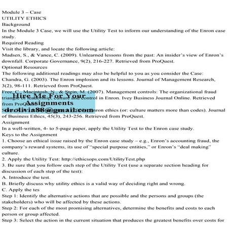 Module 3 – CaseUTILITY ETHICSBackgroundIn the Module 3 Case, w.pdf | Mergers and Acquisitions ...
